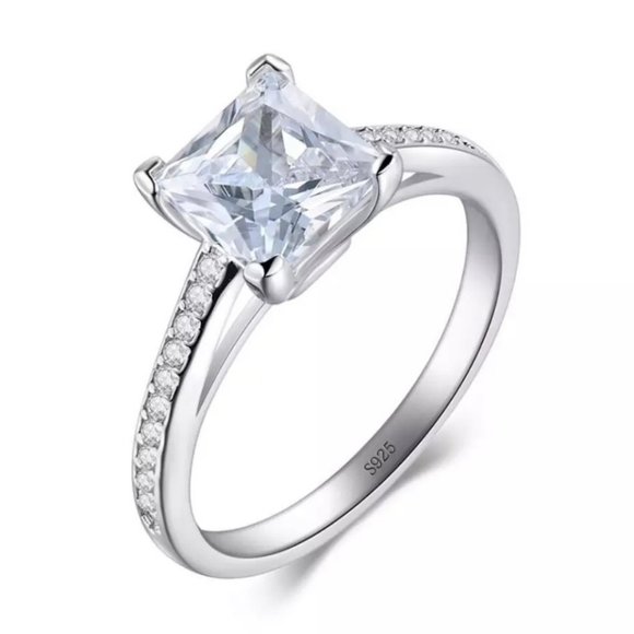 Jewelry | Marsha Silver Diamond Princess Cut Wedding Ring | Poshmark